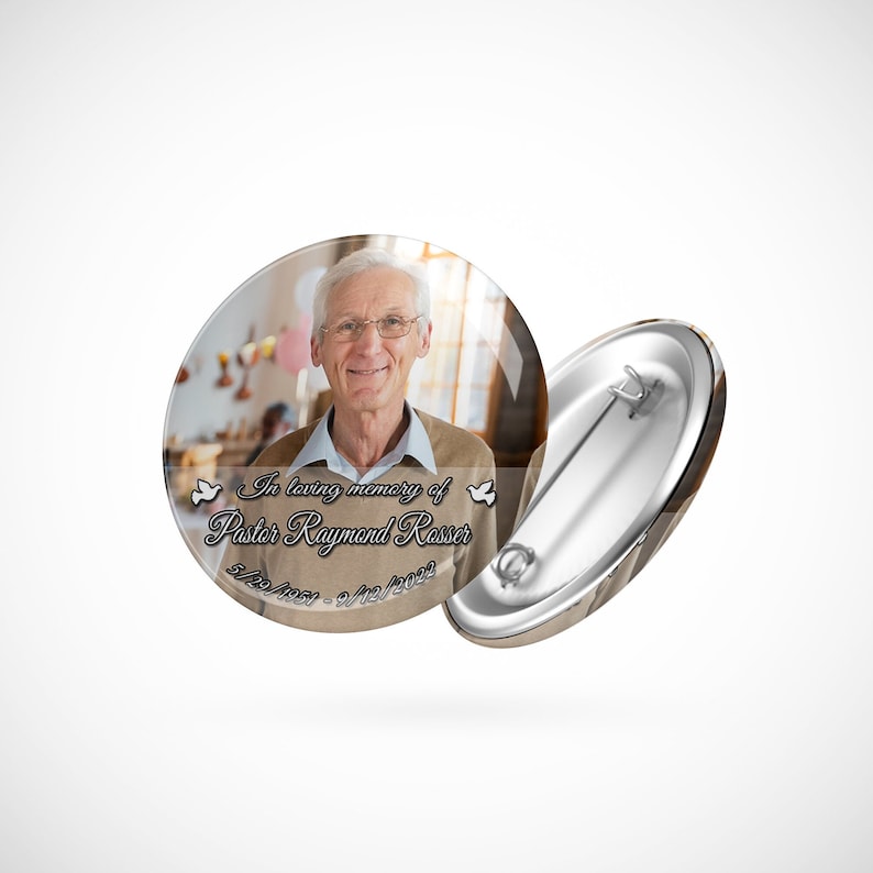 Funeral Photo Buttons Pins, Personalize Memorial Button; Personalized ...