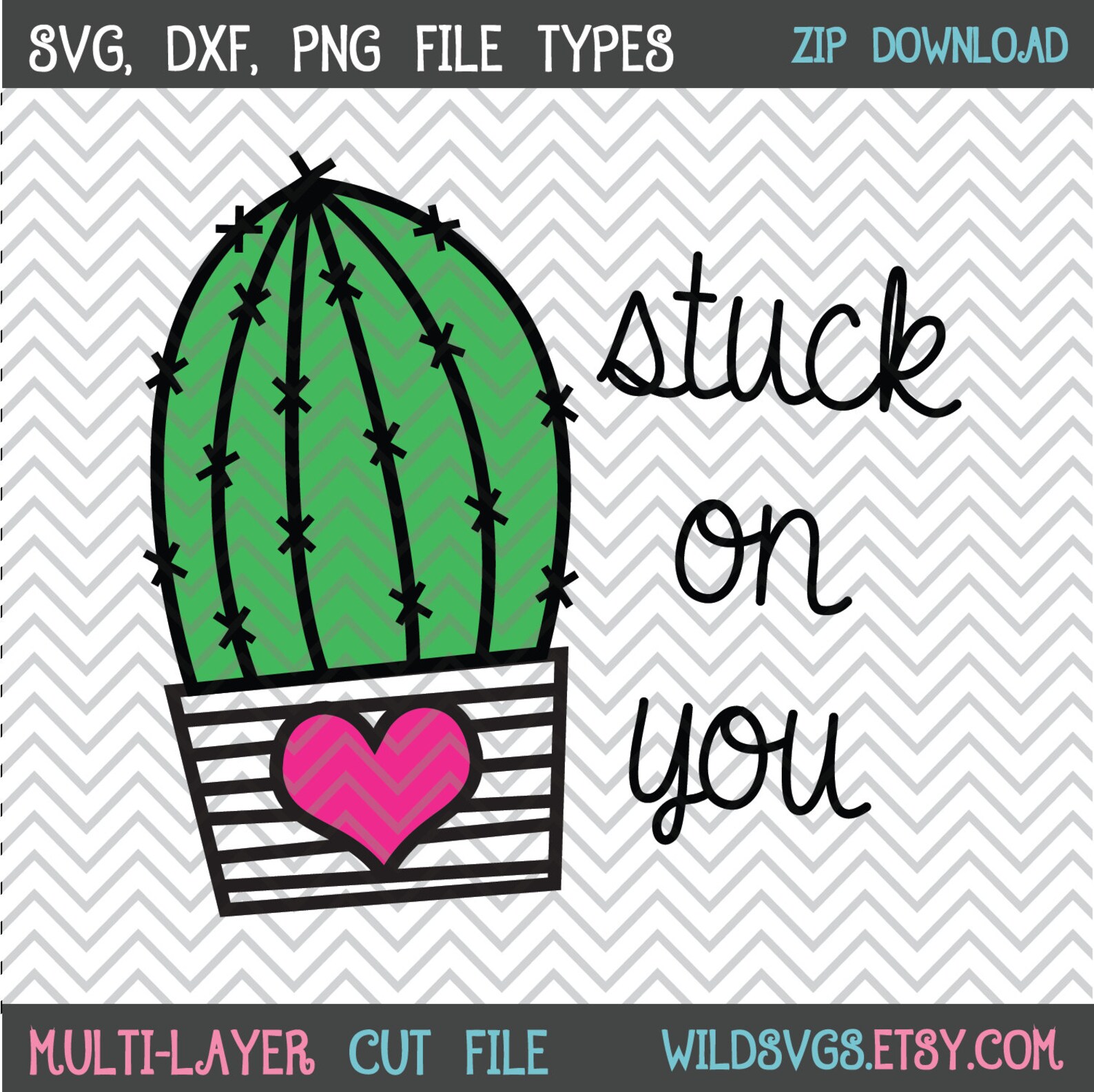 Stuck on You SVG Valentine's SVG Cactus SVG Valentines | Etsy