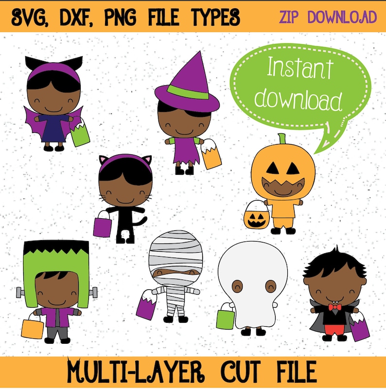 Trick or Treaters Clipart / Svgs, Kids Trick or Treating, Halloween ...