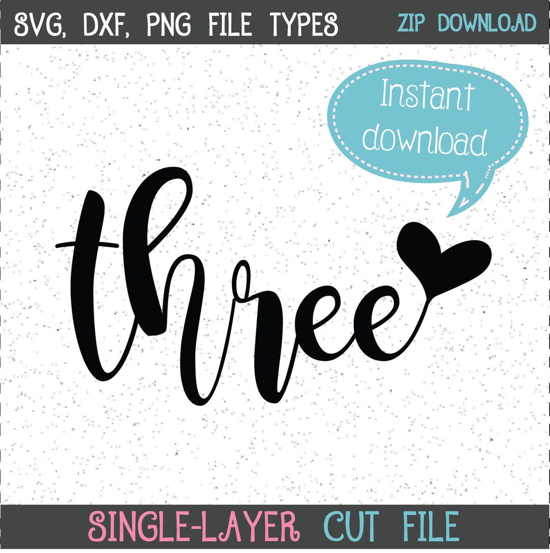 Three SVG, Birthday SVG, Svgs, Cricut Cut File, Silhouette File ...