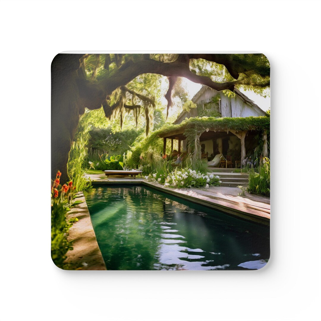 Cottagecore Summer Vacation, Summer House Coaster Set, Corkwood Coaster ...