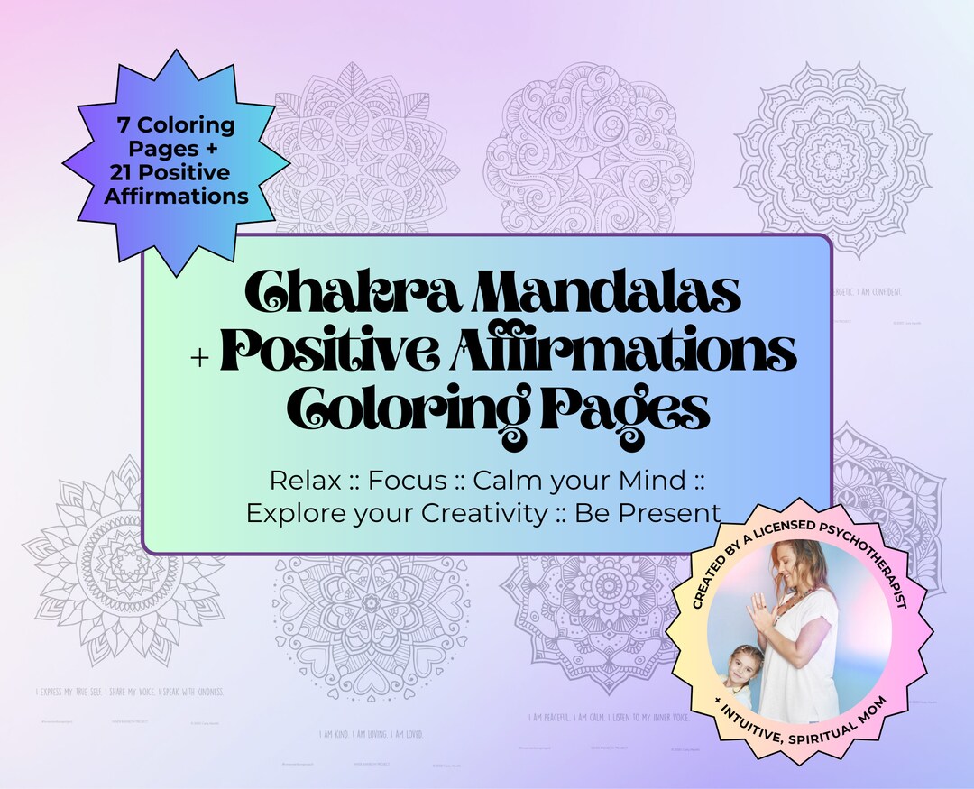 Kid Calm Activity Conscious Coloring Kid Positive Affirmation Chakras ...