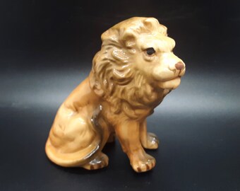 Vintage Male Lion Hand Made Painted Ceramic Figurine Old Porcelain Lion ...