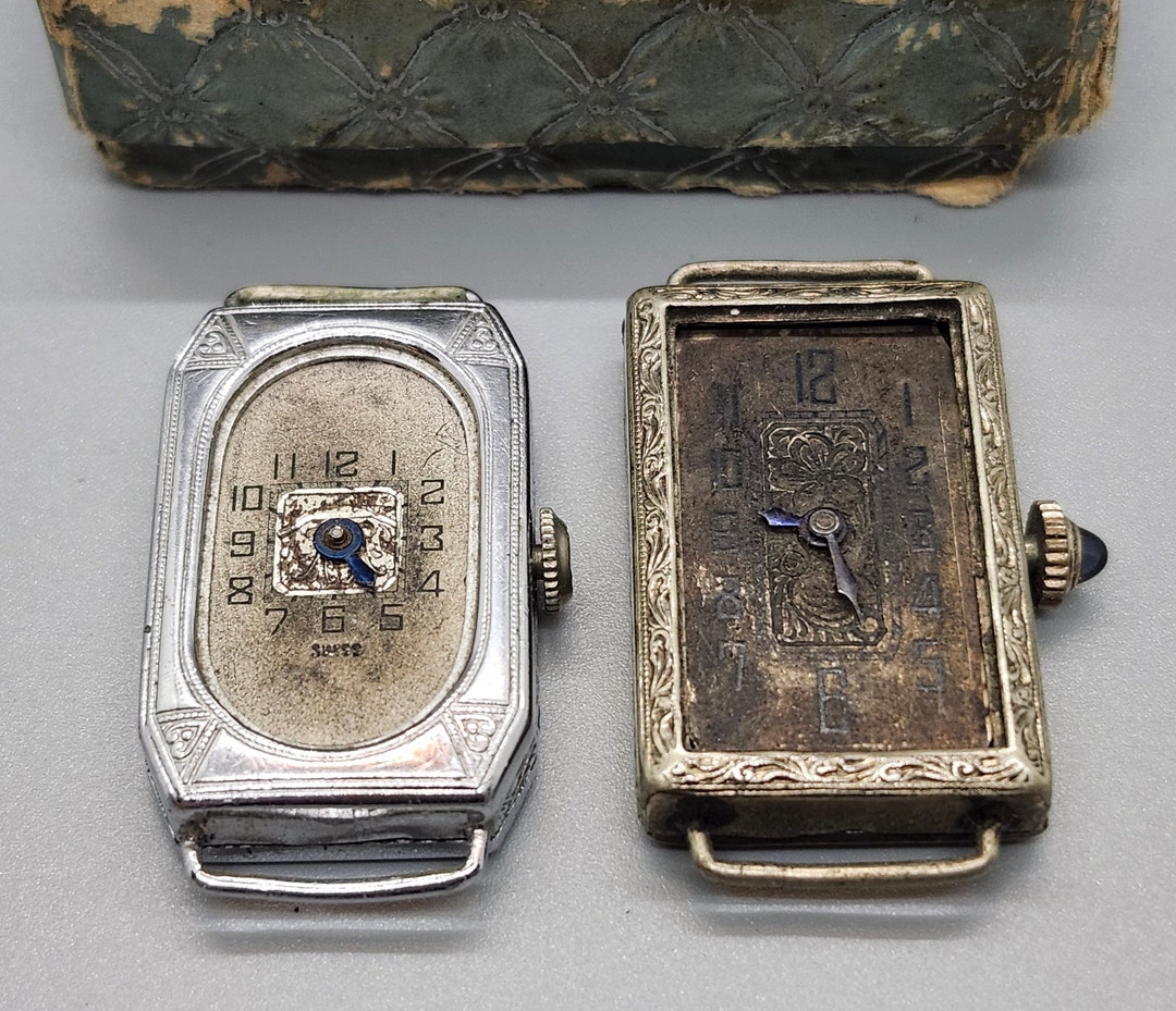 Two Vintage Art Deco Style Diel Watches in Old Box / for Parts, Repair ...