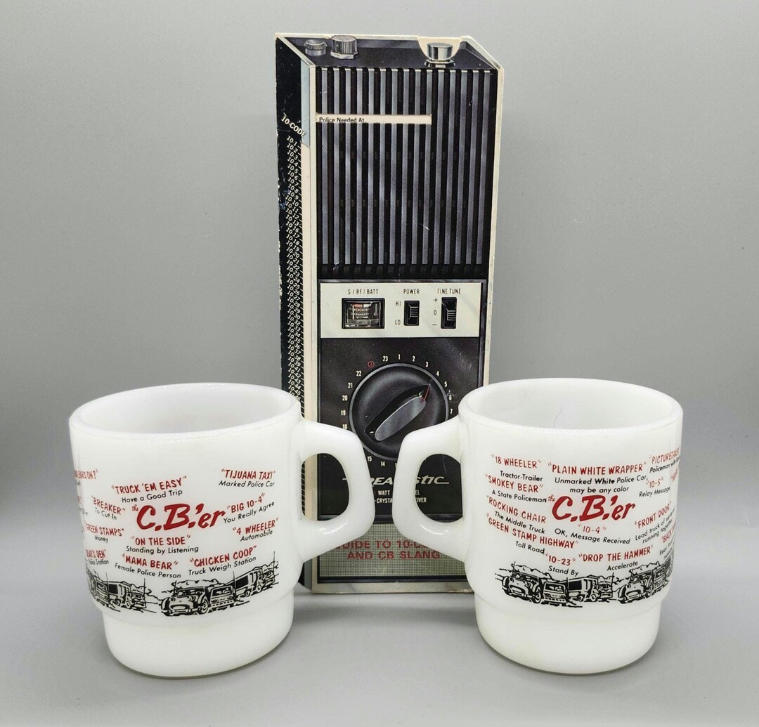 Vintage CB Radio Collector's Set: Fire King Mugs & Radio Shack Slang ...