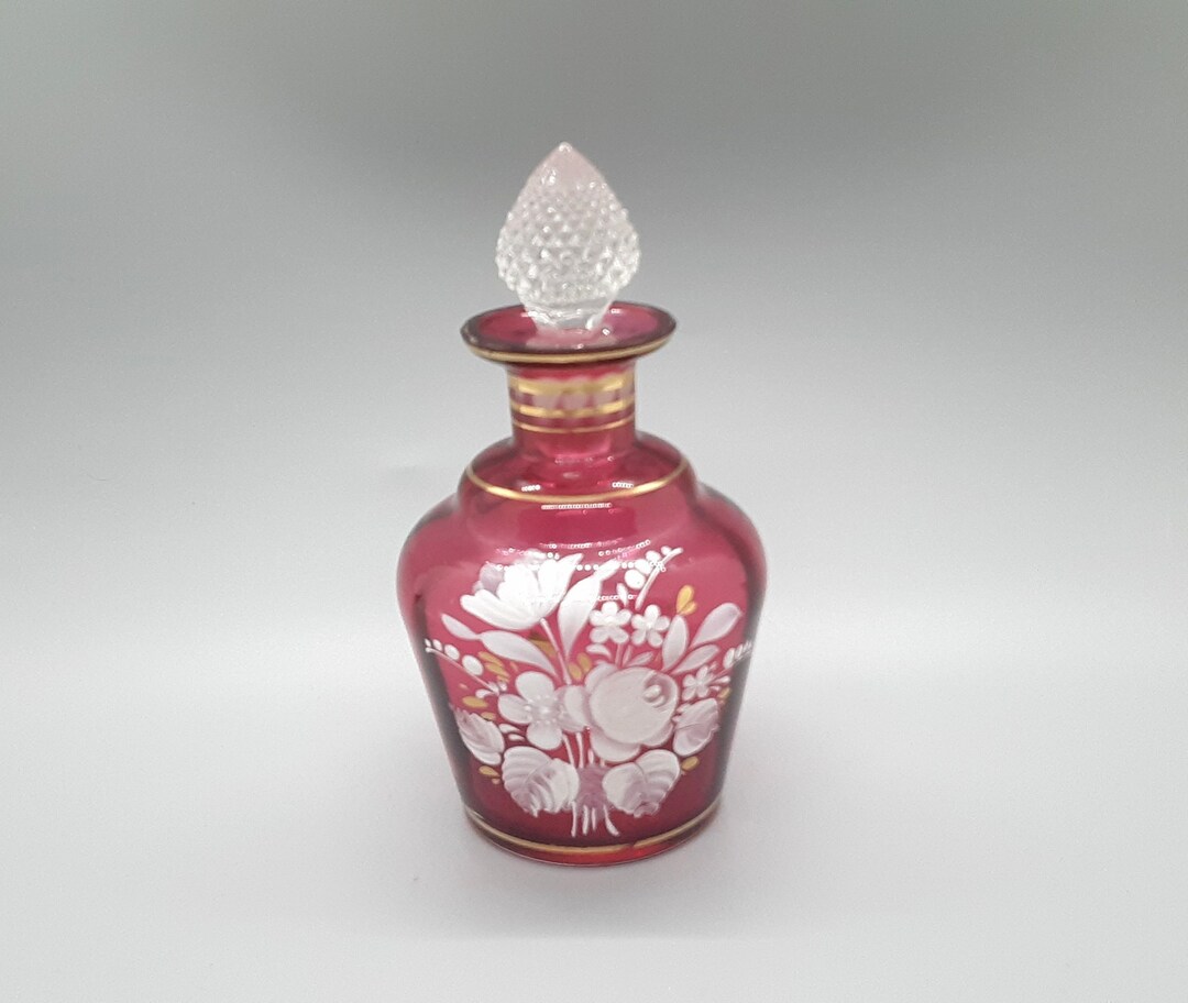 Vintage Hand Painted Cranberry Bohemian Glass Vanity Bottle - Etsy