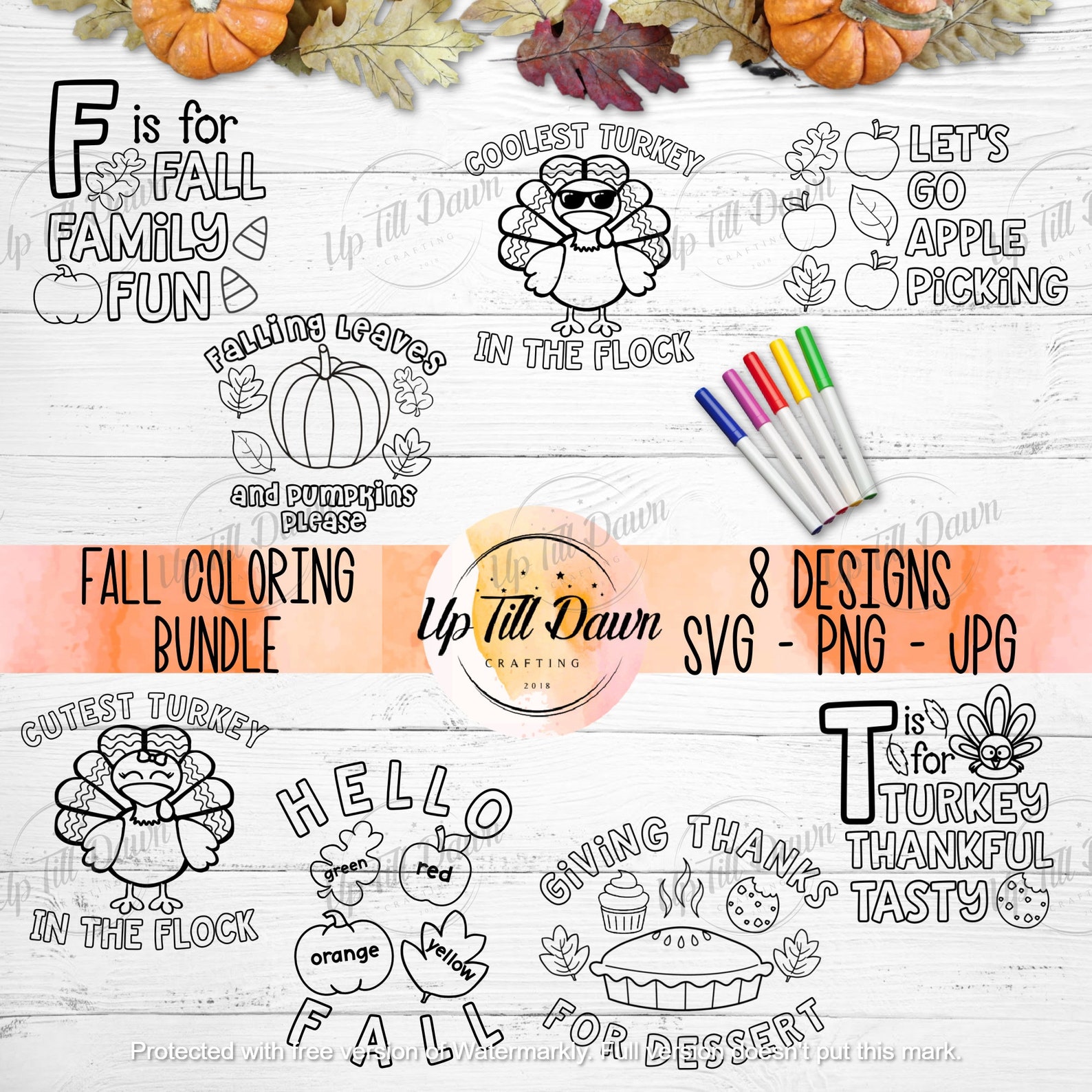 Thanksgiving Fall Coloring SVG Bundle Coolest Turkey in the | Etsy
