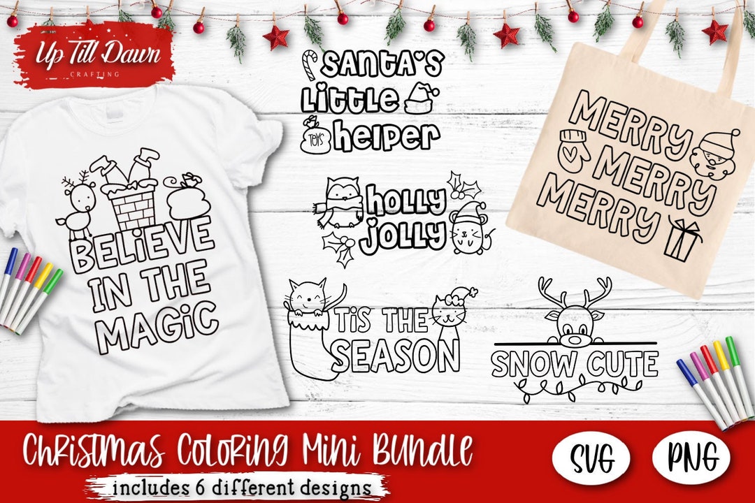 Christmas Coloring SVG Bundle, Elf Coloring SVG, Santa Coloring SVG ...