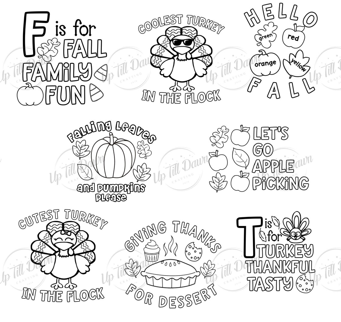 Thanksgiving Fall Coloring SVG Bundle Coolest Turkey in the | Etsy