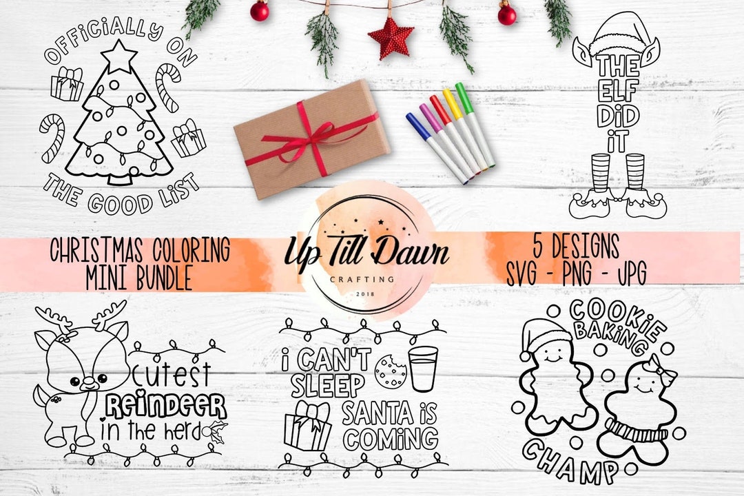 Christmas Coloring SVG Bundle, Elf Coloring SVG, Santa Coloring SVG ...
