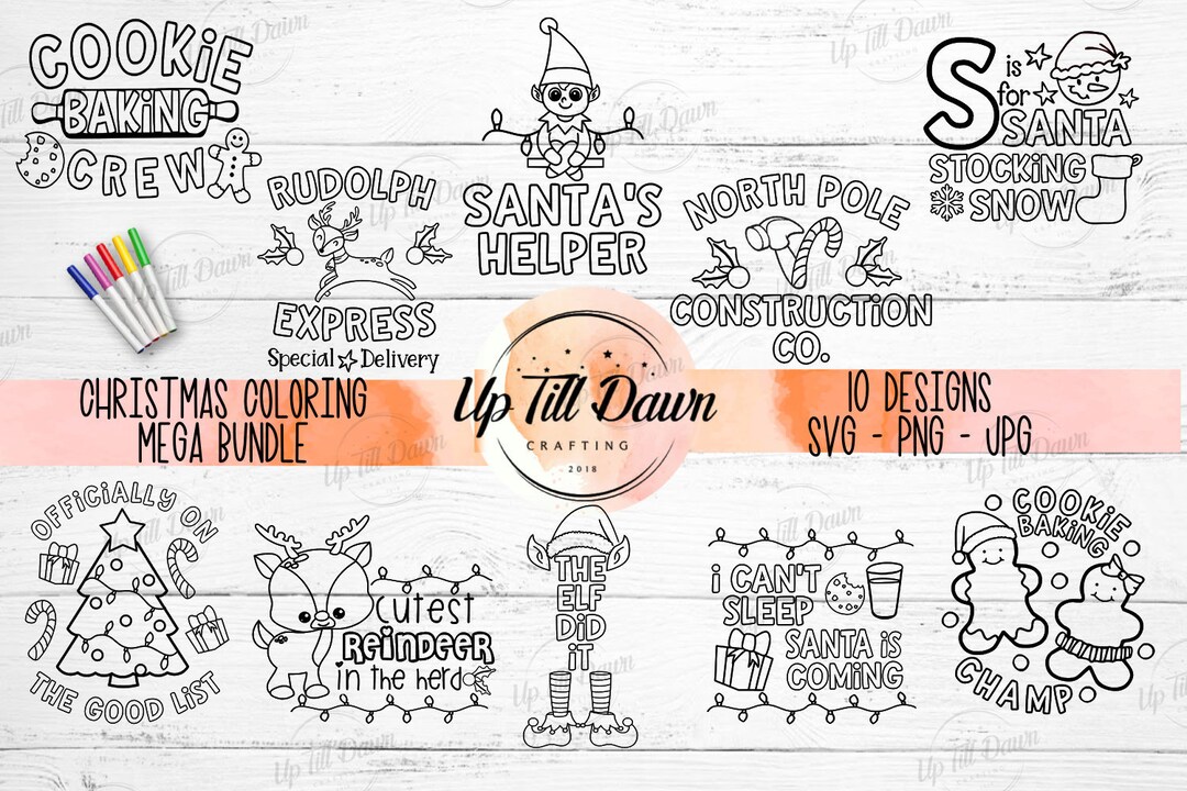 Christmas Coloring SVG Mega Bundle, Elf Coloring SVG, Santa Coloring ...