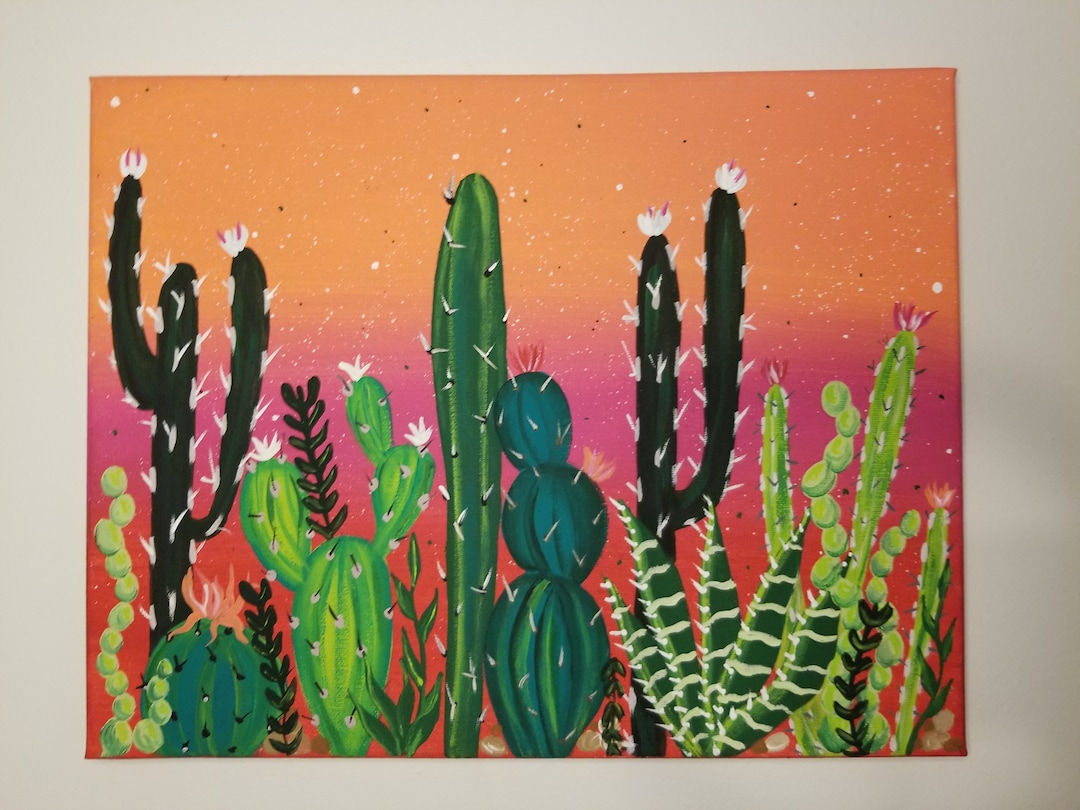 Sunset Cactus Canvas - Etsy