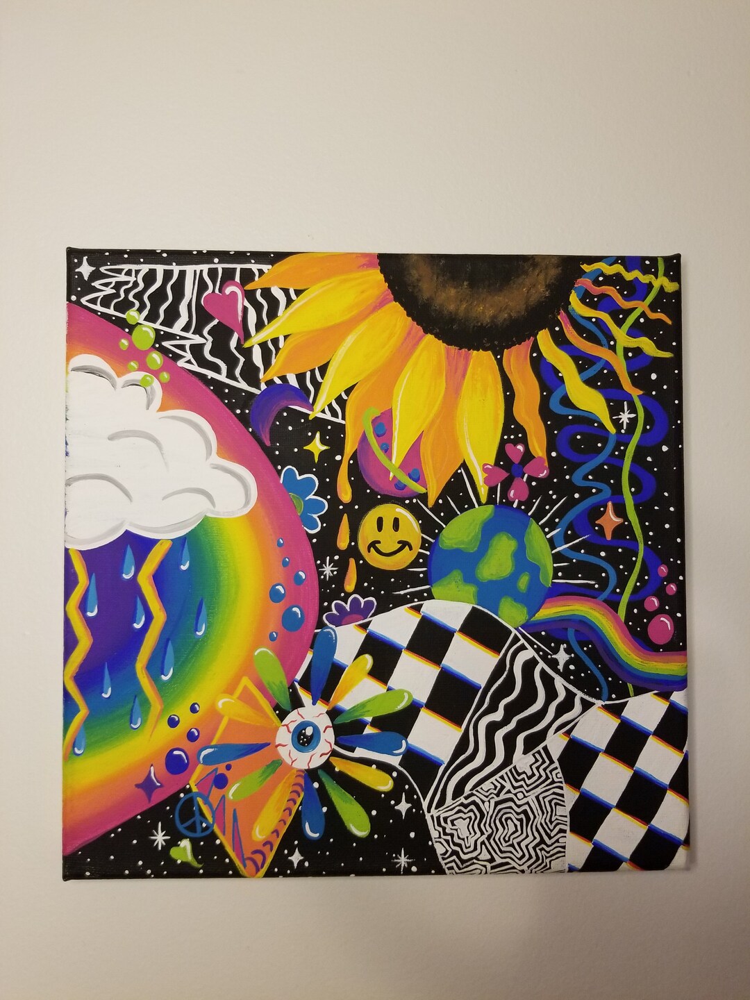 Trippy Sunflower Canvas - Etsy