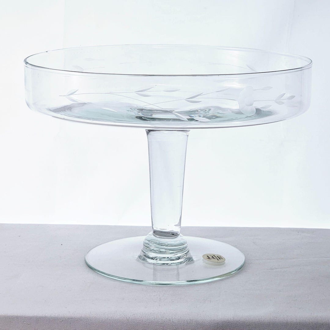 Princess House Heritage Pedestal Cake Stand 9 Etched Crystal Floral ...