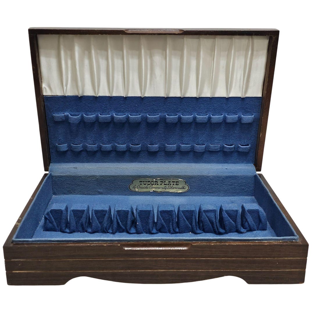 Oneida Flatware Chest Silverware 17 Wood Felt Anti Tarnish Lined Box ...