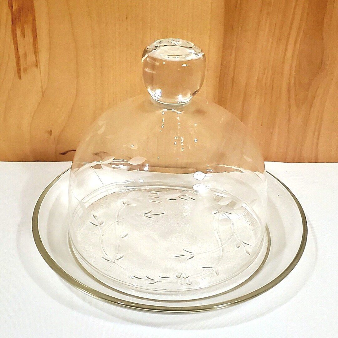 Princess House Heritage Etched Domed Butter Cheese Dish Embossed Design ...