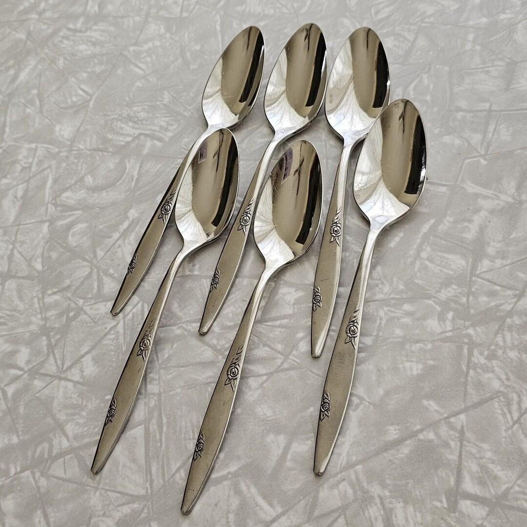 6 Oneida Ltd Rose Duet Teaspoon Spoons 6" Stainless Flatware USA ...