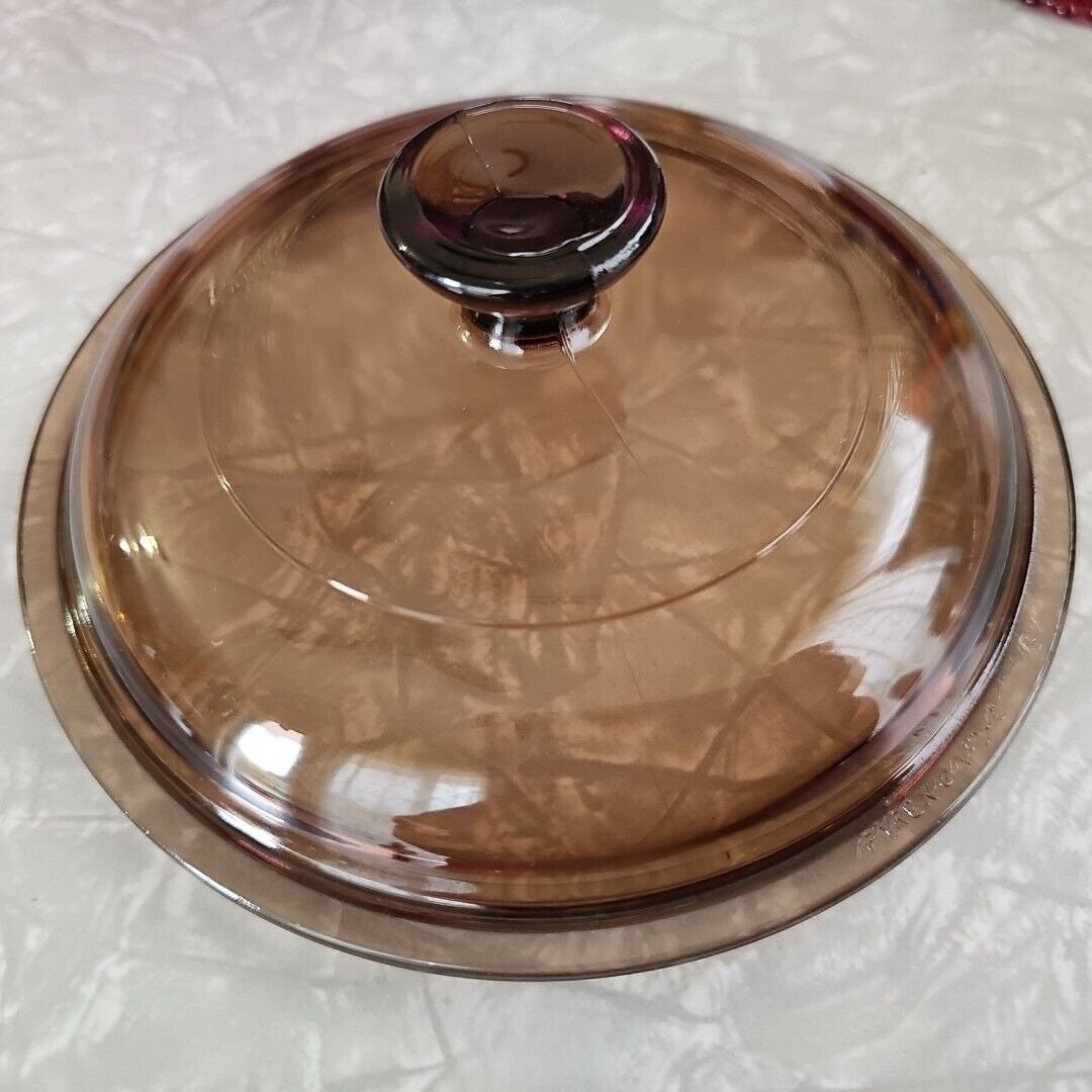 Pyrex Visions & Fireside V-1-C Amber Lid 6.5 Small Brown Round Glass ...