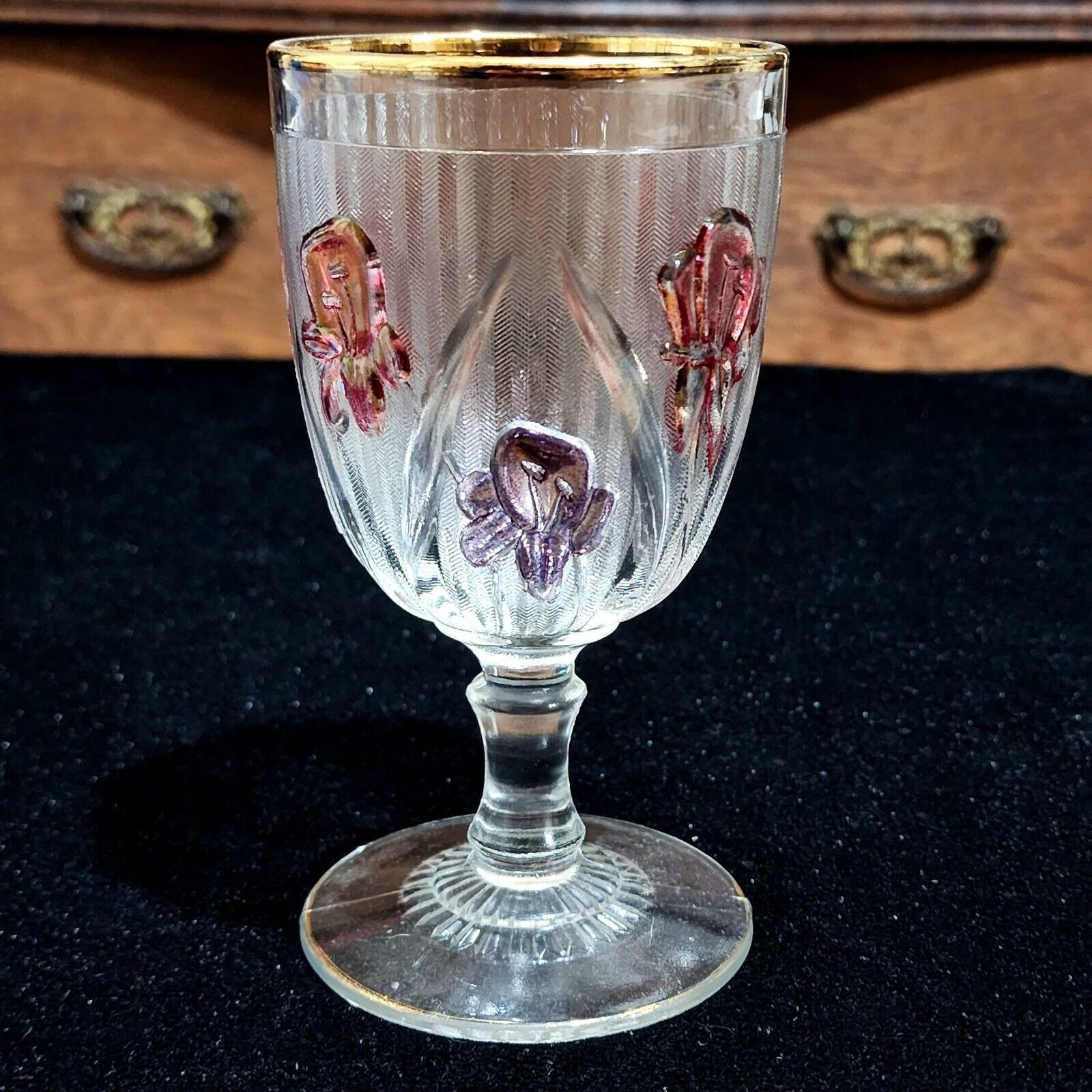 Vintage Jeanette Iris and Herringbone Ruby Flash Gold Trim Water Goblet 5.5 - Etsy