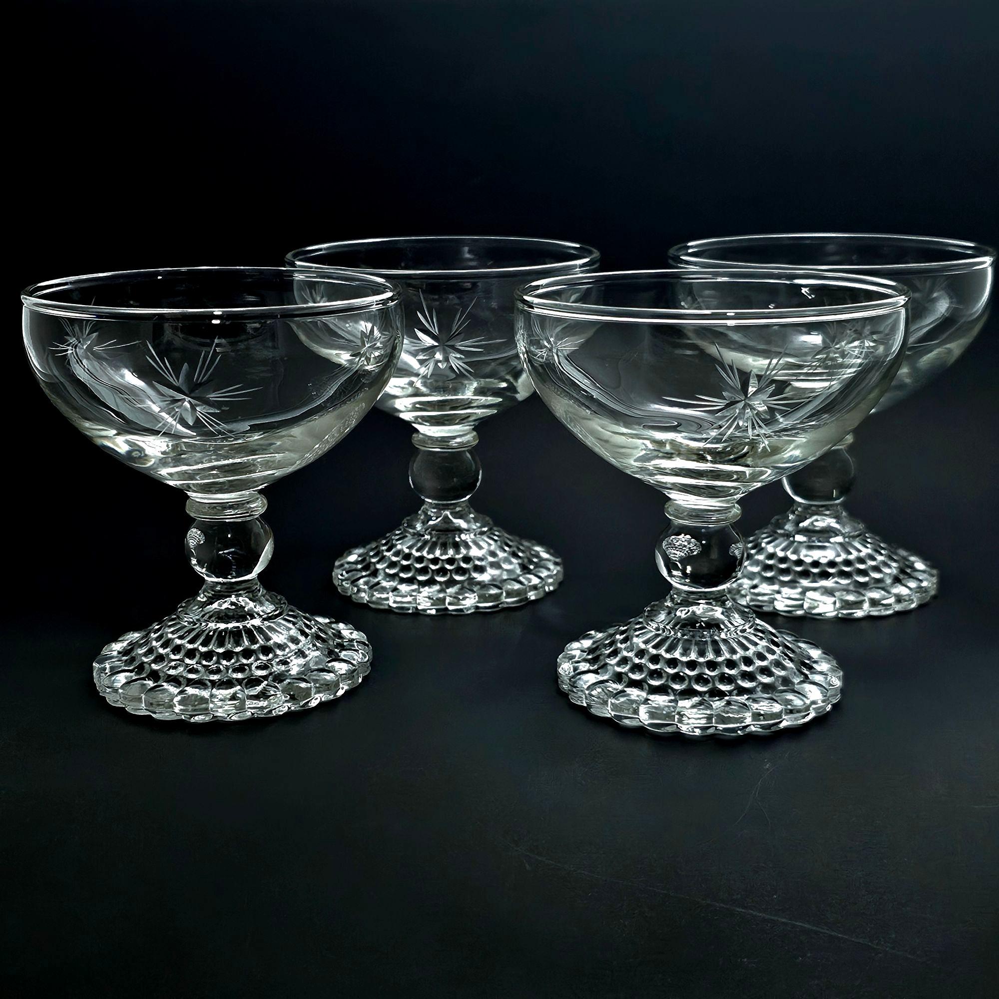 Anchor Hocking Bubble Foot Champagne Glasses 6oz Cut Glass Starburst ...
