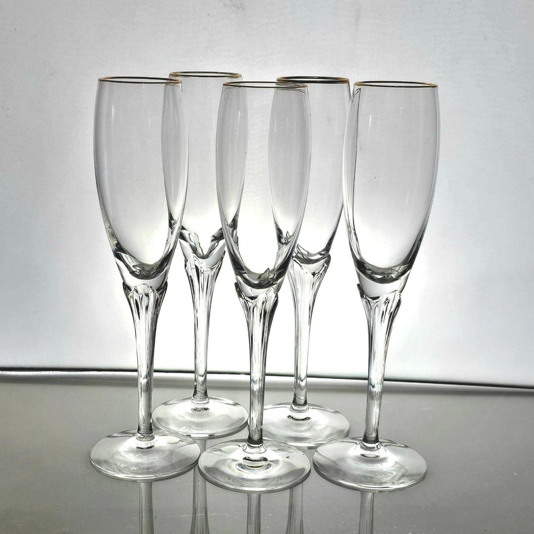 5 Lenox Erica Gold Champagne Glasses 9.25" Fine Crystal Gold Rim ...