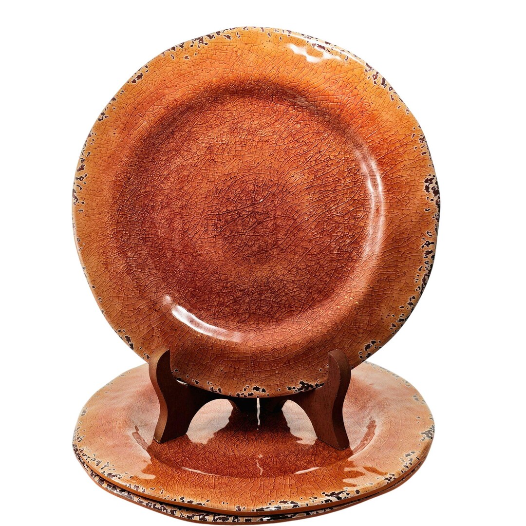 Pier 1 Carmelo Melamine Dinner Plates 10.5" Set/3 Orange Rustic Crackle ...