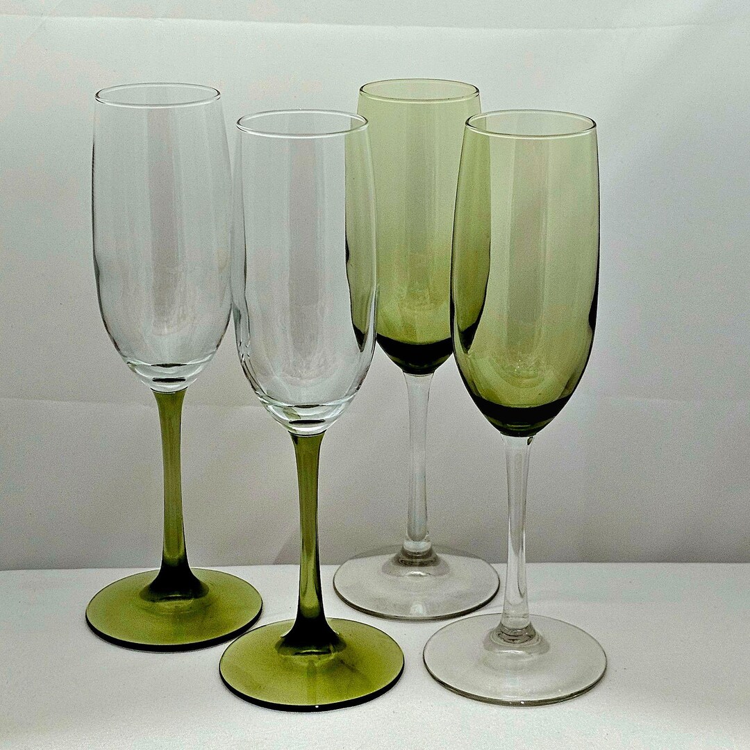 Pier 1 Pantiago Olive Green Champagne Glasses 9" Toasting Flutes ...