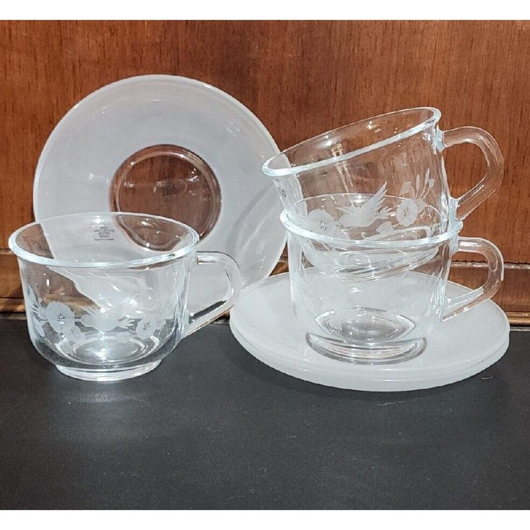 Avon Etched Hummingbird Cup Saucer Set/3 Crystal Collection Teacup ...
