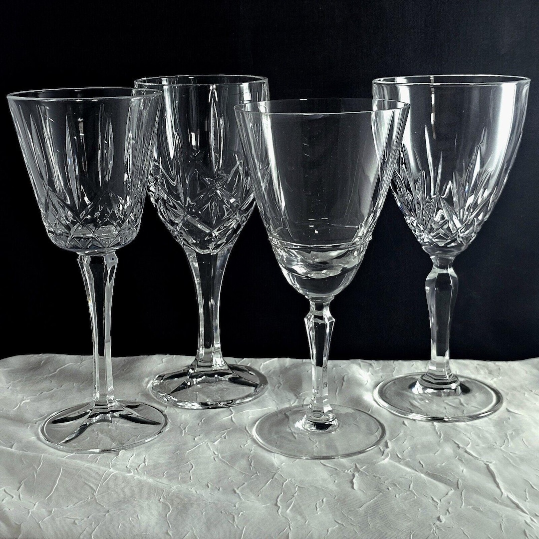 4 Mismatched Cut Glass Wine Glasses Glassware Vintage Mixed Glass Water ...