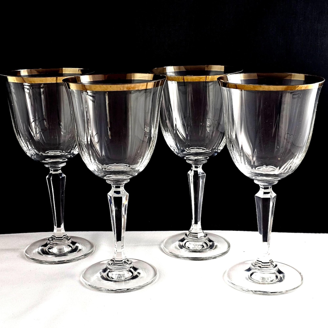 Crown Crystal Cape Cod Gold Rim Goblets 7.5" Optic 24% Leaded Glasses ...