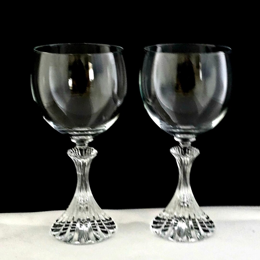 Mikasa Ritz Crystal Water Goblets 7" Set/2 Ribbed Stem Wine Glasses ...