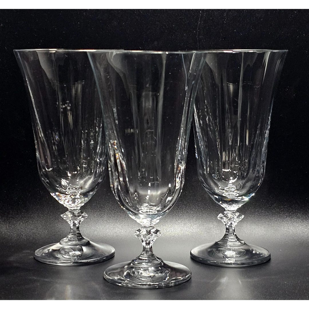 3 Oneida Fedora Ice Tea Glasses 7" Blown Glass Straight Optic Fine ...