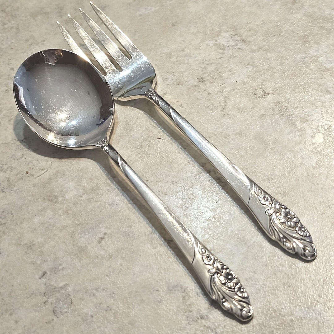Vintage Oneida Community Evening Star Salad Fork & Round Soup Spoon ...