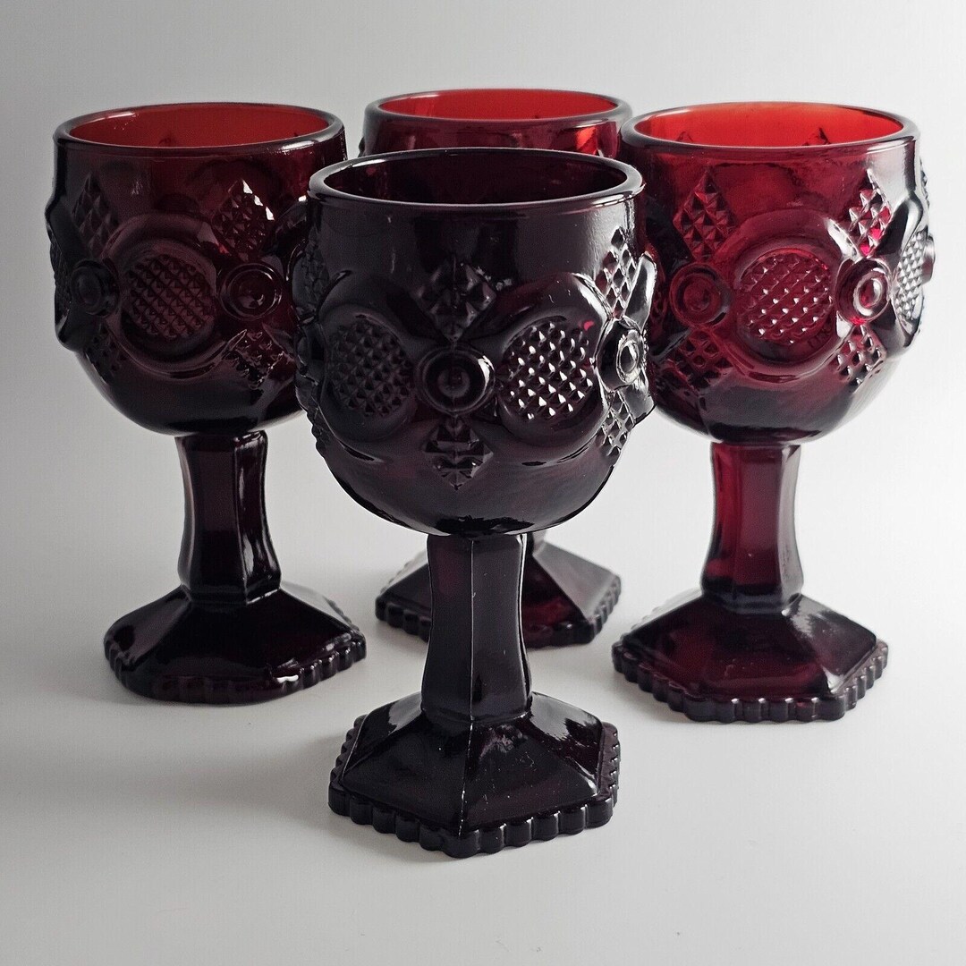 4) Avon 1876 Cape Cod Ruby Wine Glasses 4.5" Gorgeous Vintage Red Wine ...