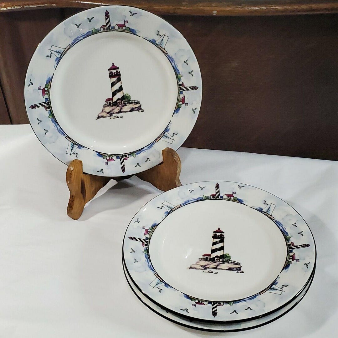 3 Pc Home Trends Lighthouse Salad Plates 7.5" Dinnerware - Etsy