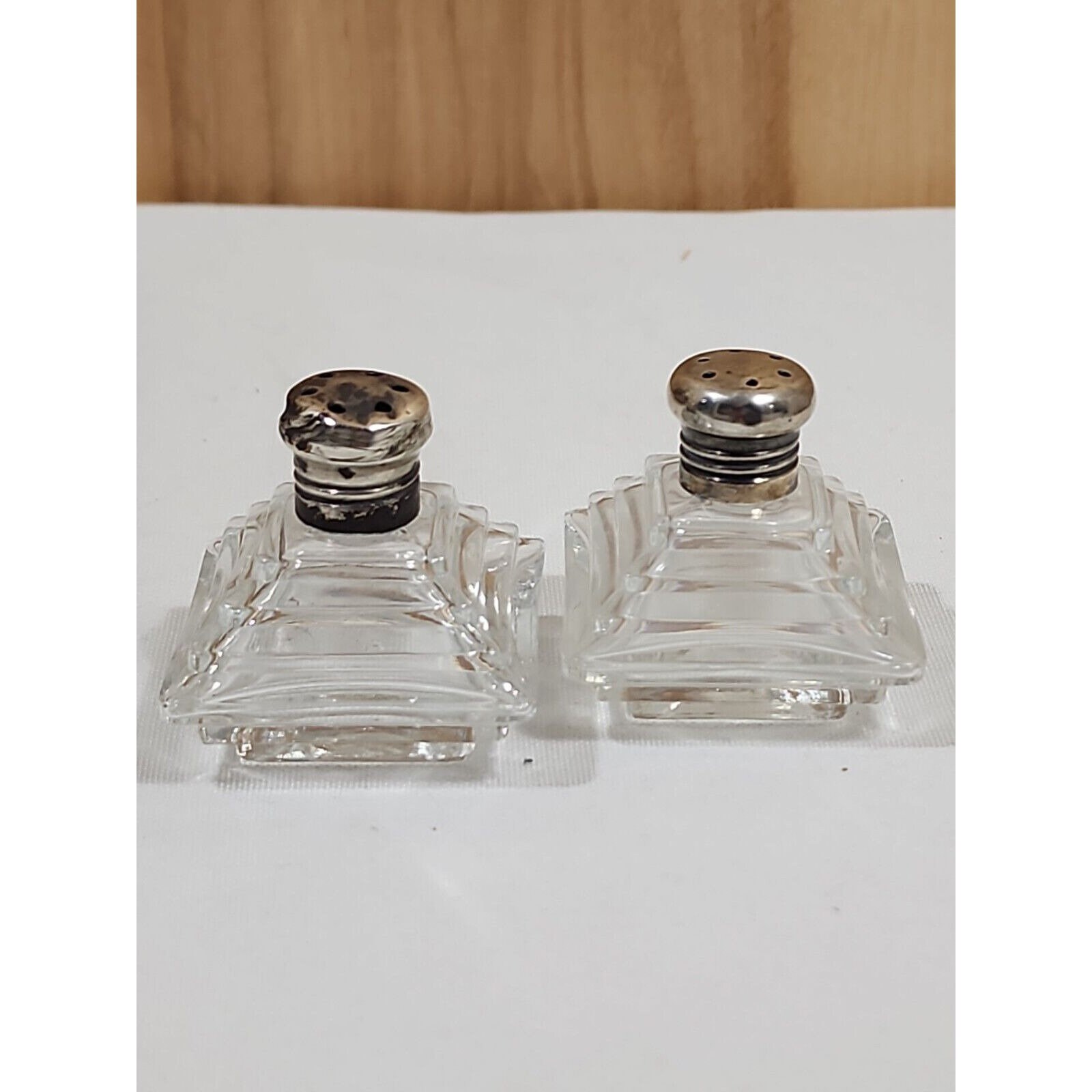 Vintage Irice Pyramid Glass Salt & Pepper Shaker Sterling Tops - Etsy