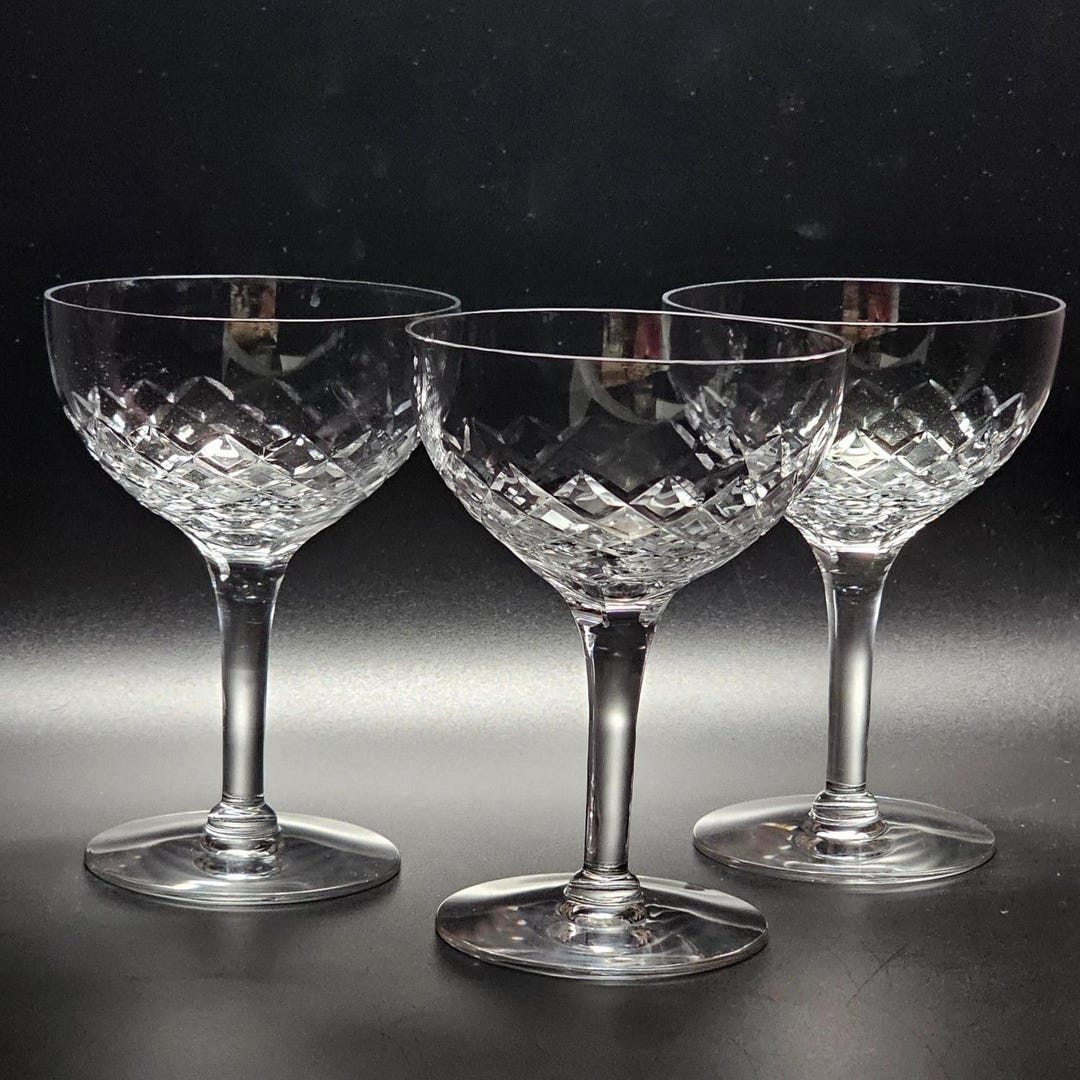 3 Seneca Kimberly Champagne Coupes Glasses 5" Cut Crystal Crisscross ...