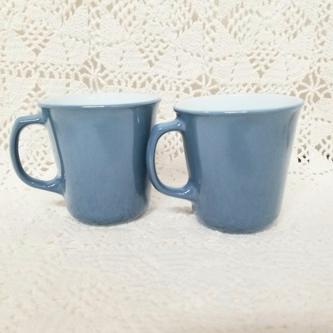 PYREX Glass Coffee Cups Mugs D Shape Handles Ca1970s Colonial Blue 3.5 ...