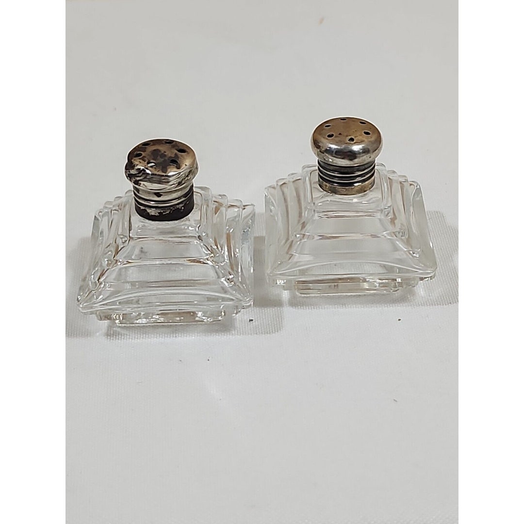 Vintage Irice Pyramid Glass Salt & Pepper Shaker Sterling Tops - Etsy