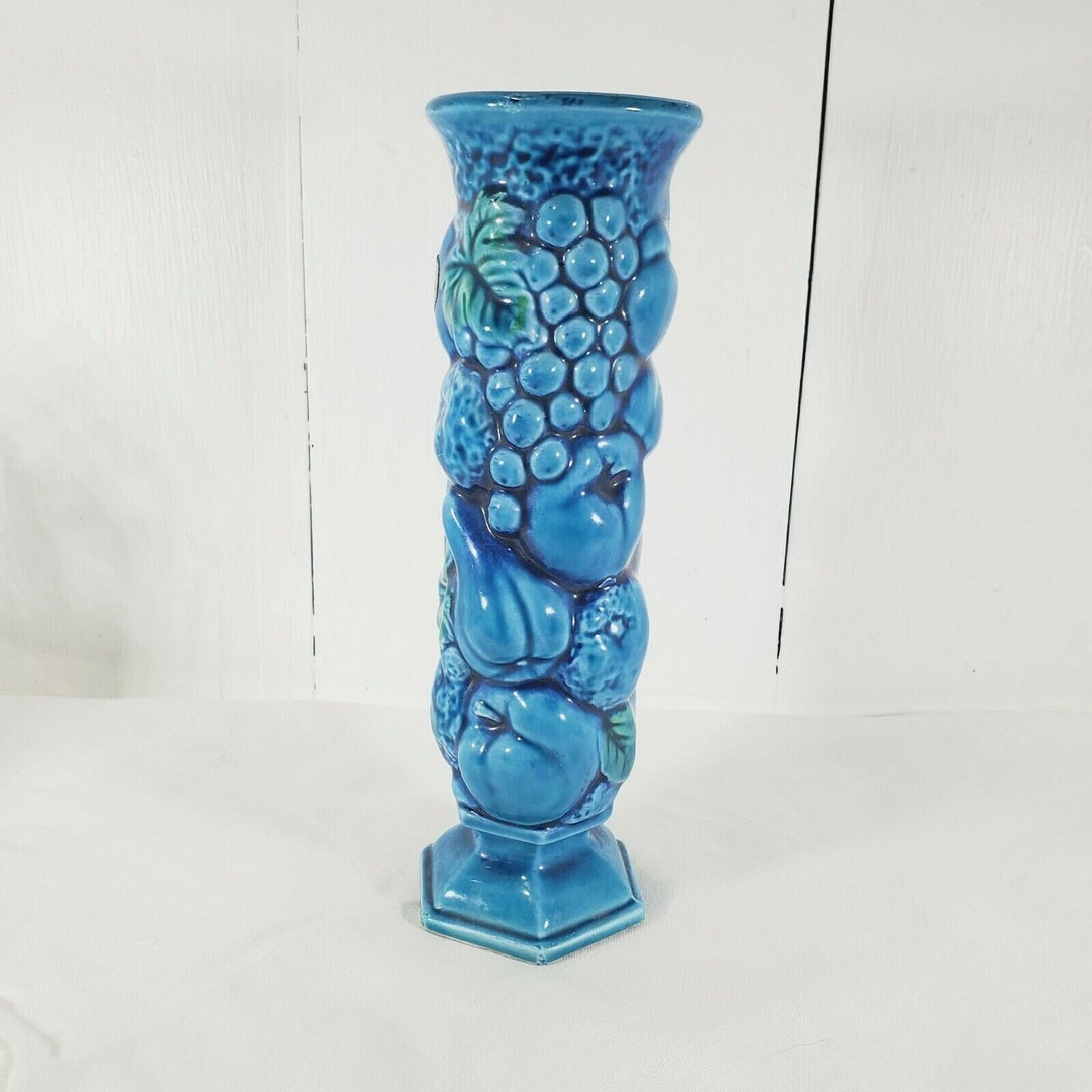 Vintage Inarco Pottery Blue Mood Indigo 8" Bud Vase E 3096 Signed Gold ...