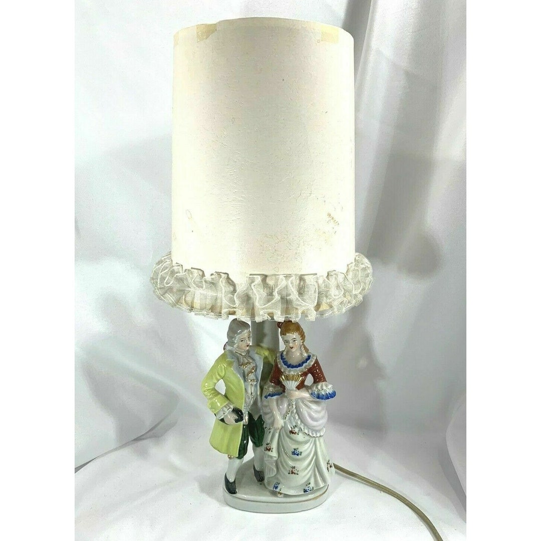 Vintage Colonial Porcelain Courting Couple Portable Lamp 1700s French ...