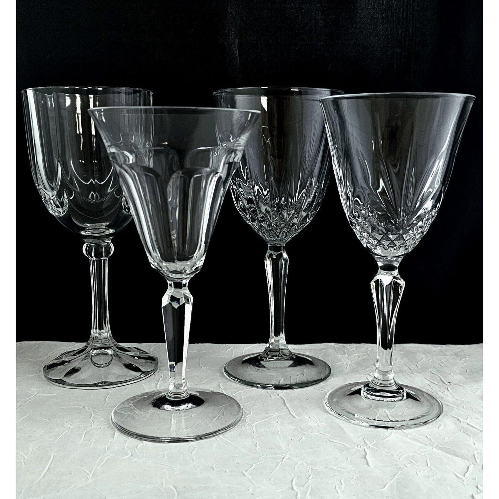4 Mismatched Cut Glass Wine Glasses Glassware Vintage Mixed Glass Water ...