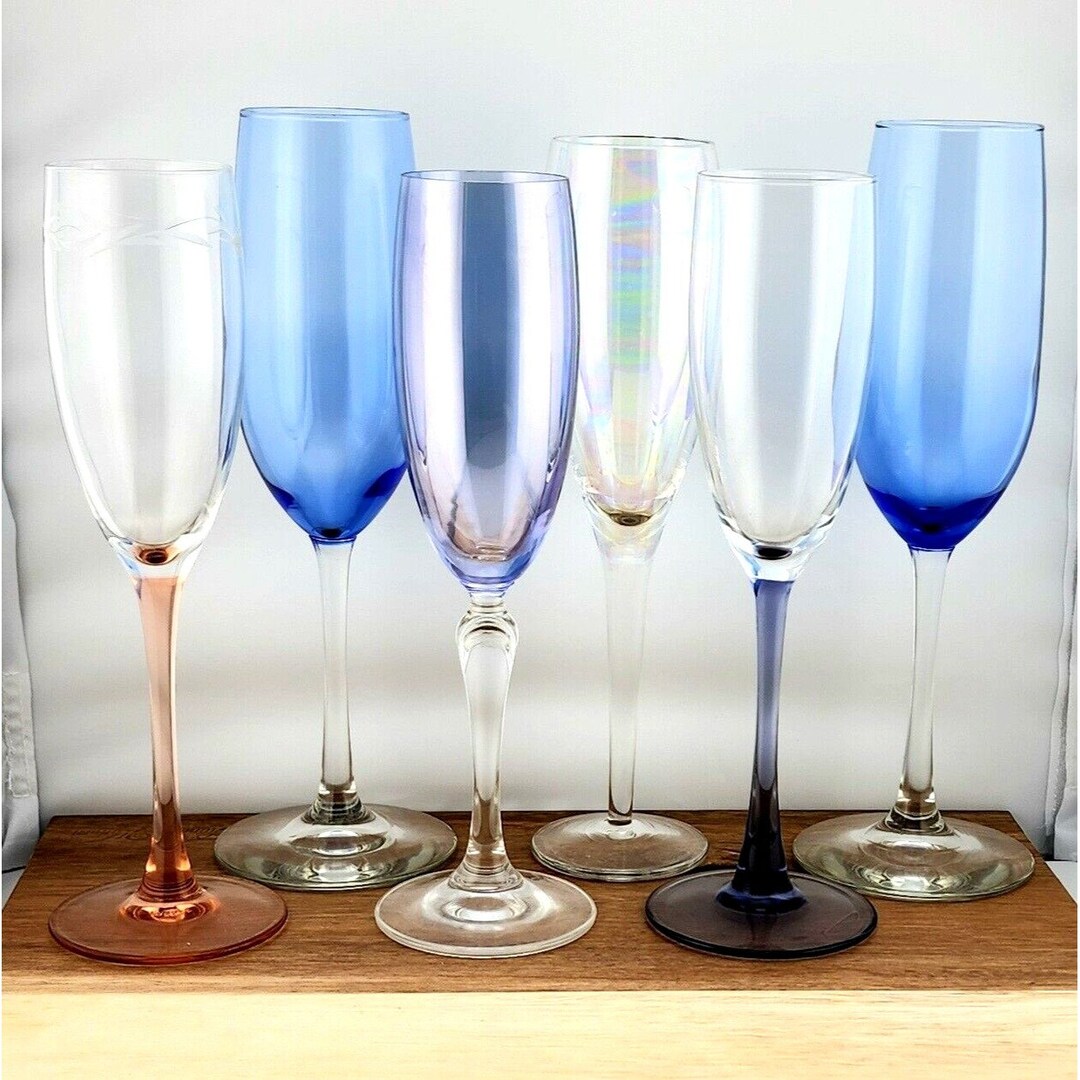 Mismatched Color Champagne Flutes Collection 9" Set of 6 Pres Mimosa ...