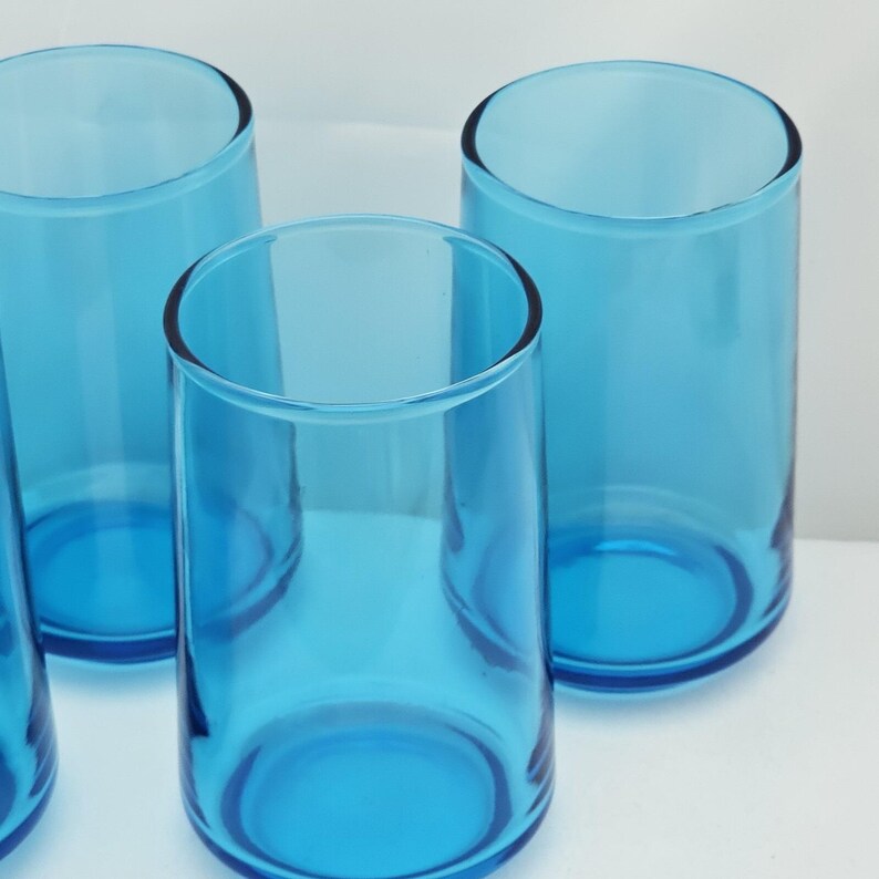 Midcentury Turquoise Juice Glasses 4" Vtg Art Deco Sleek Side Solid ...