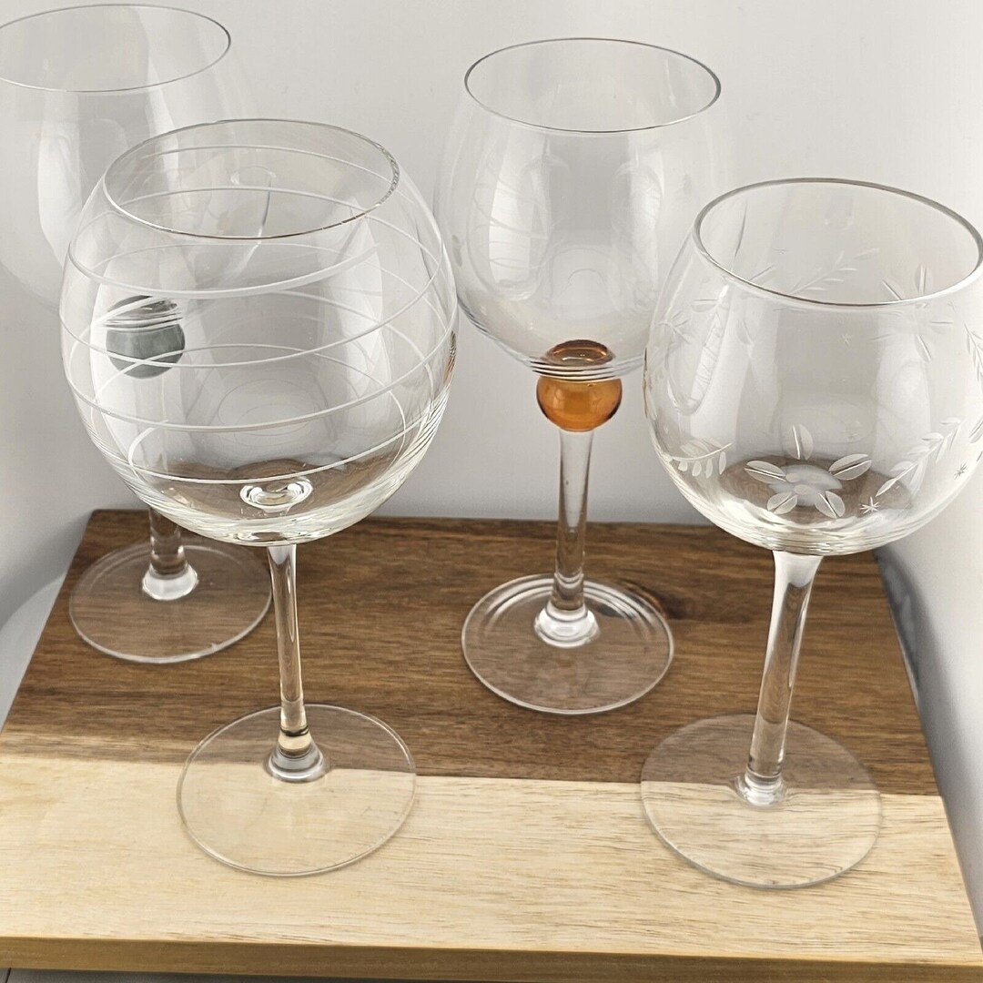 4 Unique Party Mix Balloon Wine Goblets Etched Red Wine Glasses ...