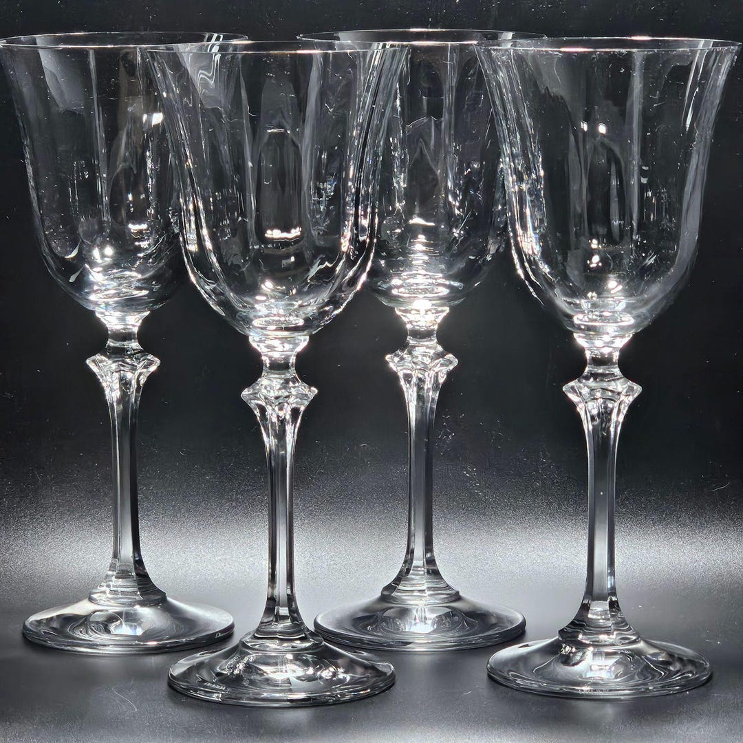 4 Oneida Fedora Water Goblets 8.5" Blown Glasses Optic Fine Crystal ...