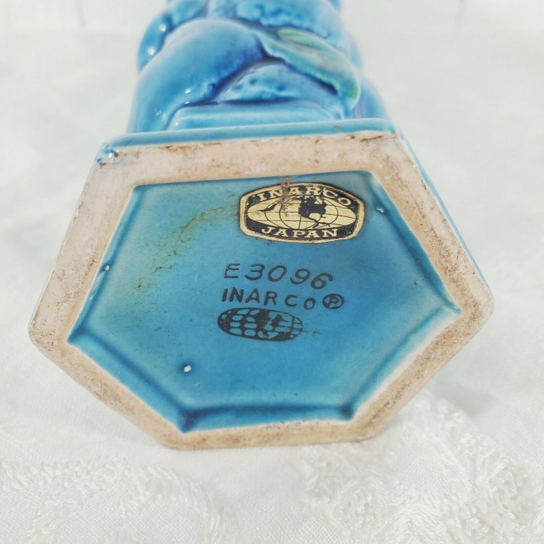 Vintage Inarco Pottery Blue Mood Indigo 8" Bud Vase E 3096 Signed Gold ...