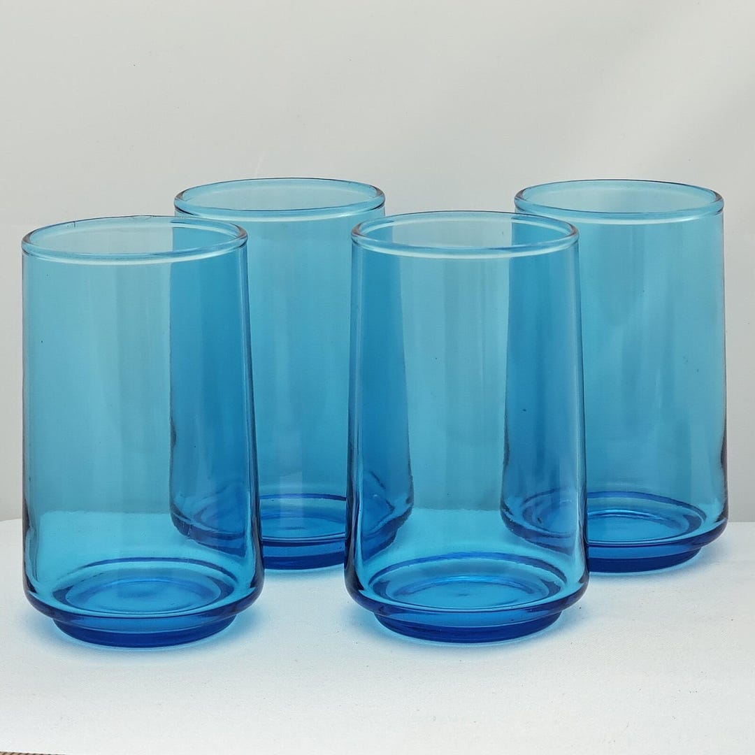 Midcentury Turquoise Juice Glasses 4" Vtg Art Deco Sleek Side Solid ...