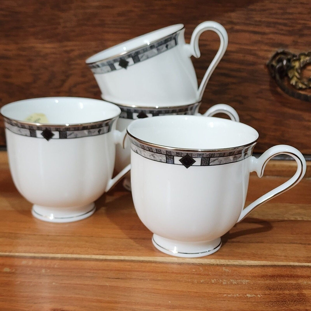 Set of 4 Lenox Debut Collection Kara Teacups Grey Black Silver Platinum ...