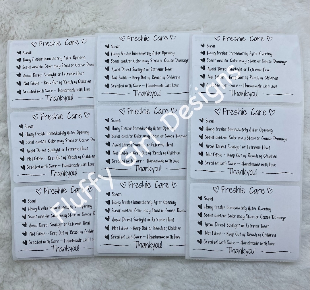 Freshie Care Instruction Stickers, Freshie Care Stickers, Labels ...